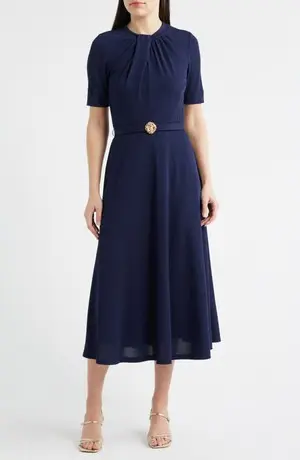 Anne Klein Twist Neck Belted Midi Dress