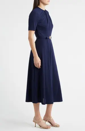 Anne Klein Twist Neck Belted Midi Dress