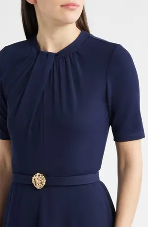 Anne Klein Twist Neck Belted Midi Dress
