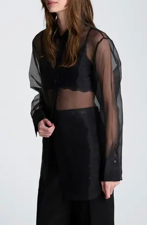 KENNETH COLE Sheer Oversized Button-up Shirt