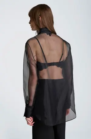 KENNETH COLE Sheer Oversized Button-up Shirt