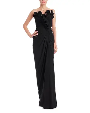 Badgley Mischka Pleated Ruffle Strapless Gown