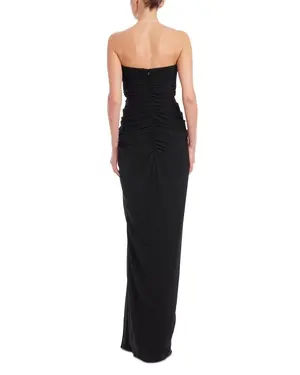 Badgley Mischka Pleated Ruffle Strapless Gown