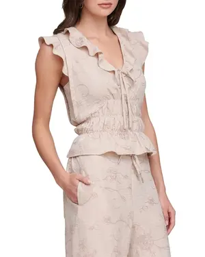 Bagatelle Embroidered Tie Front Smock Top