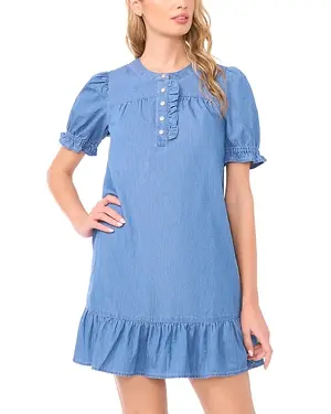 CECE DUPRAZ Denim Ruffle Trapeze Dress
