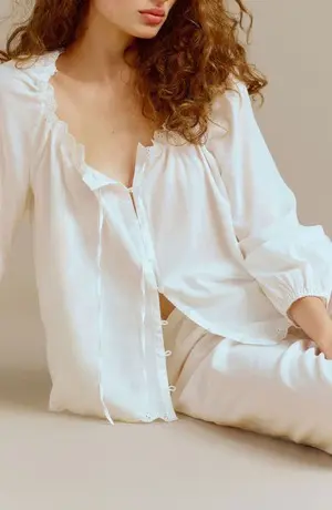REFORMATION Paloma Relaxed Fit Organic Cotton Blend Pajamas - Ivory