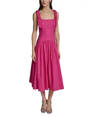 Karl Lagerfeld Paris Square Neck Tie Shoulder Midi Dress - Fuchsia