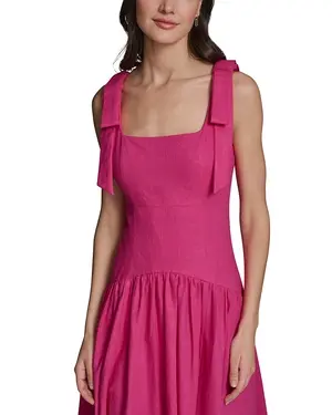 Karl Lagerfeld Paris Square Neck Tie Shoulder Midi Dress