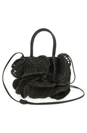 Farm Rio Woven Flower Handbag - Black