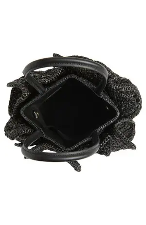 Farm Rio Woven Flower Handbag - Black