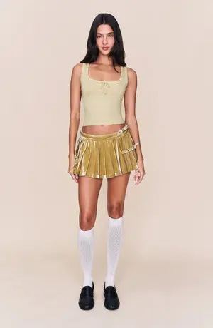 GUIZIO Rylan Velvet Mini Skirt - Olive
