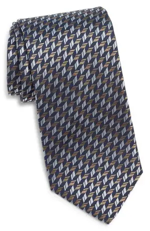 Canali Geometric Silk Neck Tie - Navy