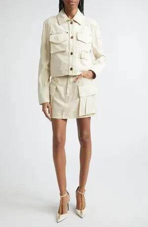 Balmain Faded Denim Miniskirt - Beige