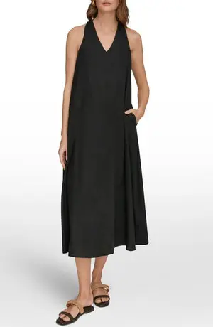 Donna Karan New York Sleeveless Linen Blend Midi Dress - Black