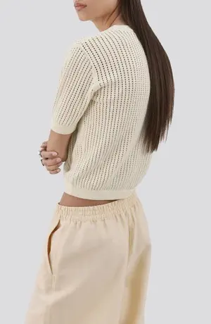 Mango Pera Open Stitch Crewneck Sweater - Ecru