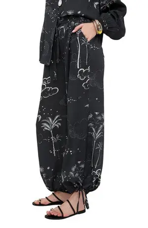 RAFFYA Palm Print High-waisted Trousers