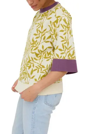 RAFFYA Daffodil Leaf Print Knitted T-shirt