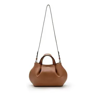 LA PORTEGNA Isabela Sculpted Full Grain Leather Shoulder Bag - Brown