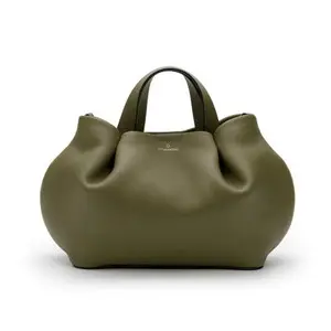 LA PORTEGNA Isabela Sculpted Full Grain Leather Shoulder Bag - Khaki