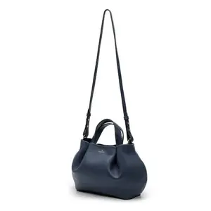 LA PORTEGNA Isabela Sculpted Full Grain Leather Shoulder Bag - Navy