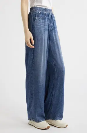Rag & Bone Rb Miramar Slink Trompe L'oeil Faux Denim Wide Leg Lounge Pants - Lagoon