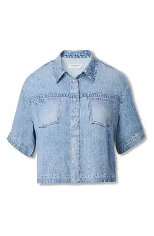 Rag & Bone Miramar Slink Abby Trompe L'oeil Faux Denim Crop Button-up Shirt - Muray