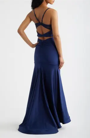 EMERALD SUNDAE Sateen Strappy Mermaid Gown