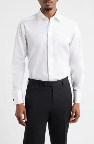 JACK VICTOR Edmund Cotton Twill Tuxedo Shirt - White