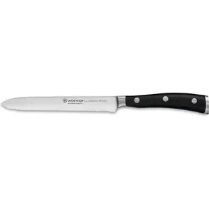 WUSTHOF Classic Ikon 5-inch Serrated Utility Knife - Black