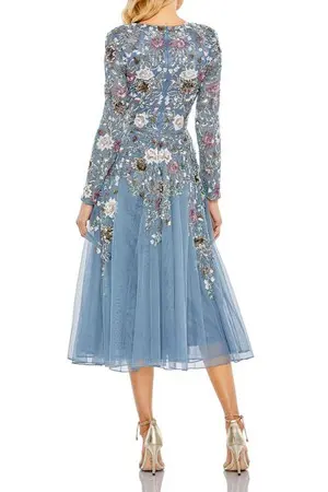 Mac Duggal Floral-embellished V-neck Long Sleeve Dress