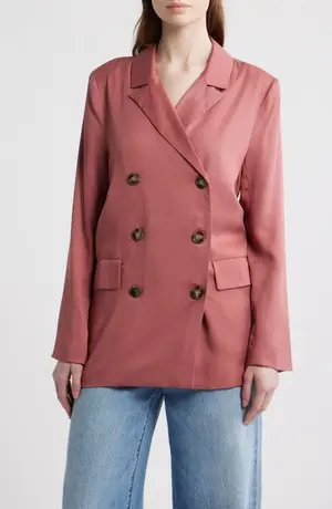Dra Anthony Double-breasted Longline Blazer - Lipstick