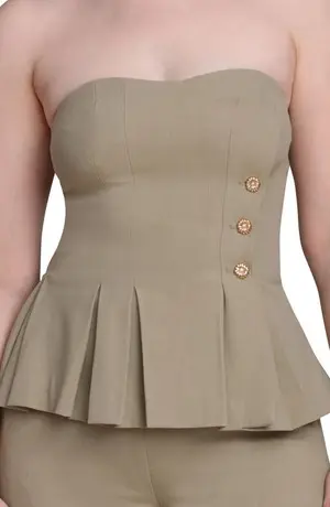 Avec Les Filles Strapless Pleated Peplum Top