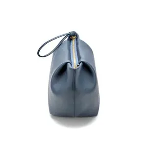 LA PORTEGNA Leather Clutch With Shoulder Strap - Blue