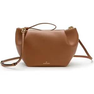 LA PORTEGNA Leather Clutch With Shoulder Strap - Brown