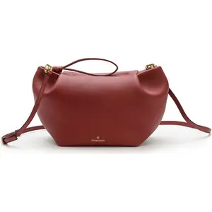 LA PORTEGNA Leather Clutch With Shoulder Strap - Raspberry