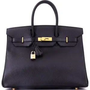 HERMES Birkin Handbag Black Ardennes With Gold Hardware 35