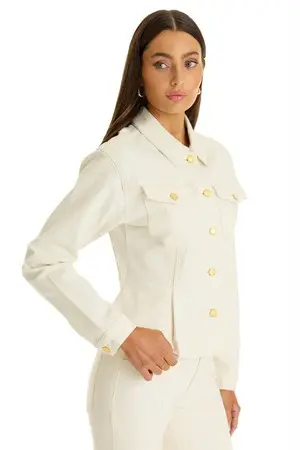 THE NOLI SHOP Bethanie Denim Jacket With Gold Buttons And Peplum Hem
