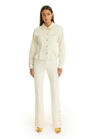 THE NOLI SHOP Bethanie Denim Jacket With Gold Buttons And Peplum Hem