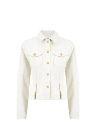 THE NOLI SHOP Bethanie Denim Jacket With Gold Buttons And Peplum Hem