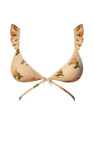 IVY SWIMWEAR Printed Bikini Top With Ruffle Straps - Orange