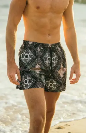 IVY SWIMWEAR Printed Swim Shorts - Black