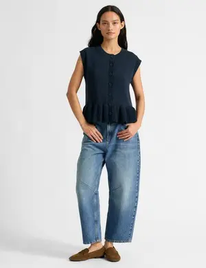ALBARAY Peplum Knitted Button Tank Top