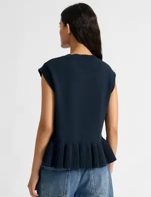 ALBARAY Peplum Knitted Button Tank Top