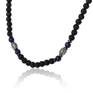 Lucky Brand Lava Rock And Lapis Beaded Necklace
