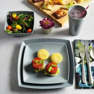 GIBSON HOME Grayson 16 Piece Square Melamine Dinnerware Set