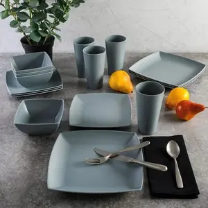 GIBSON HOME Grayson 16 Piece Square Melamine Dinnerware Set