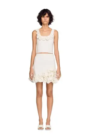 Sandro Short Floral Knit Skirt - White