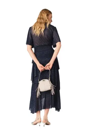 Maje Metallic Ruffled Midi Wrap Dress - Navy