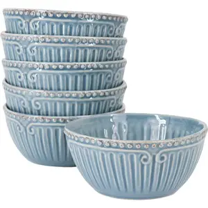 MODERN SOUTHERN HOME Capri 6 Piece 6in Stoneware Embossed Cereal Bowl Set - Blue