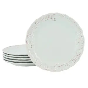 MODERN SOUTHERN HOME Capri 6 Piece 9in Stoneware Embossed Dessert Plate Set - Egg Blue